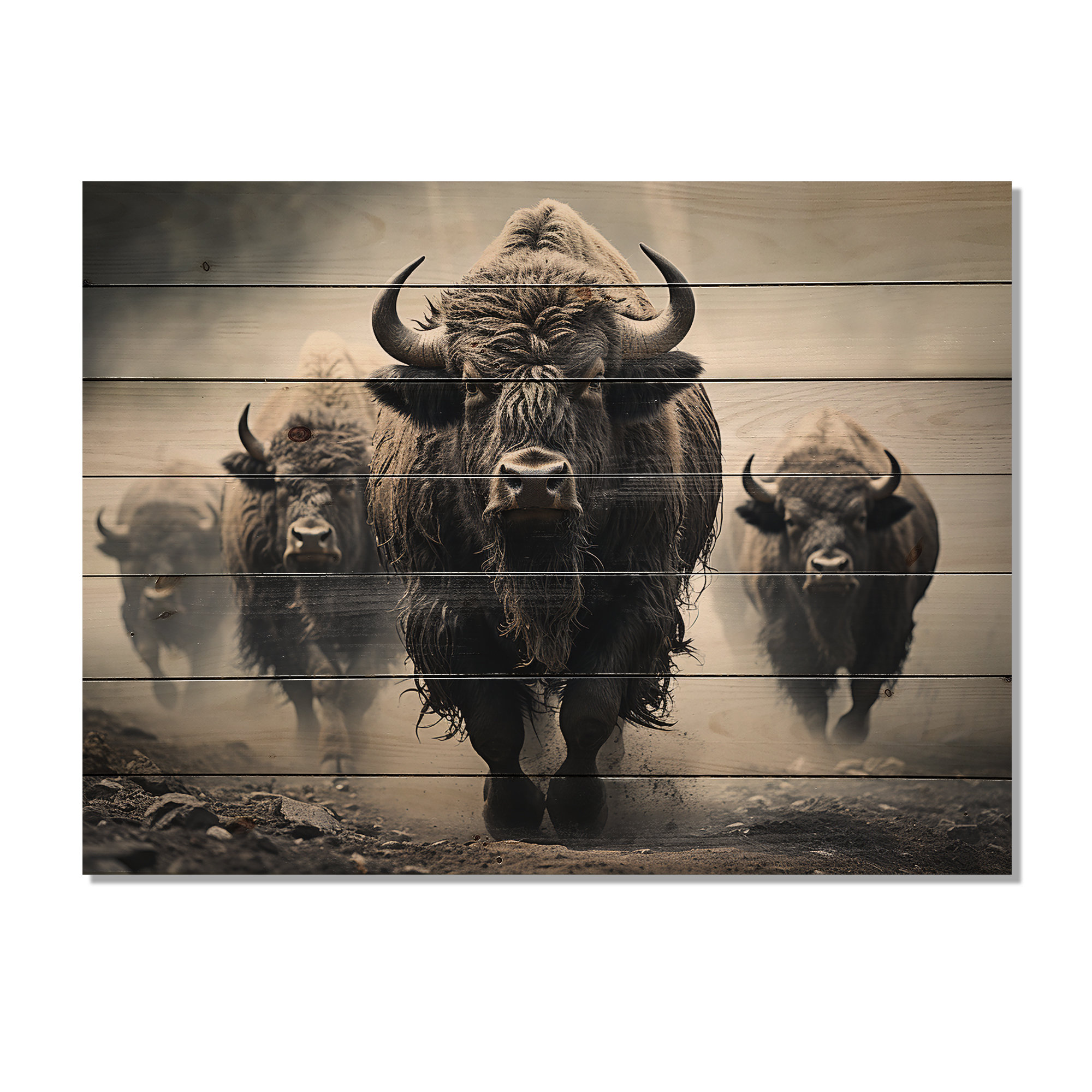 Union Rustic Kealani Gray Buffalo Gentle Guardians I On Wood Print ...