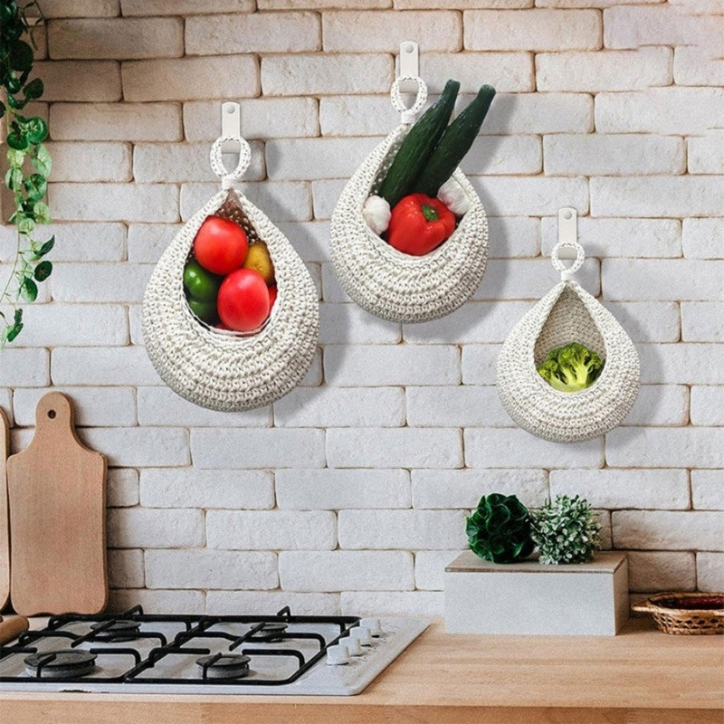 Dakota Fields 3 Pack Wall Hanging Fruit Baskets For Kitchen Woven ...