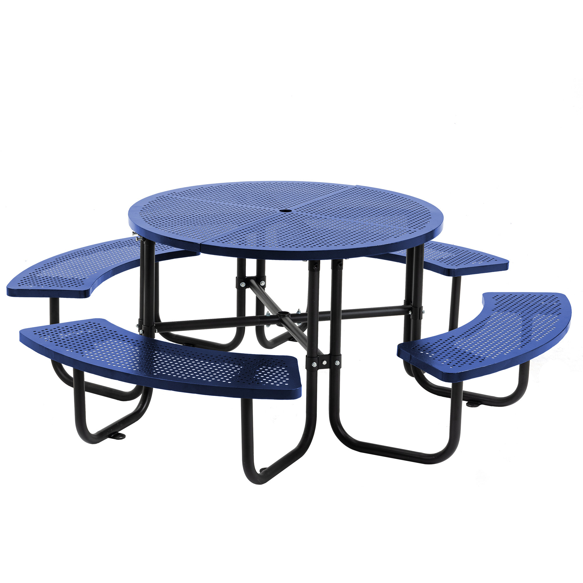 Arlmont & Co. Ridenour Metal Picnic Table Dining Table with Umbrella ...