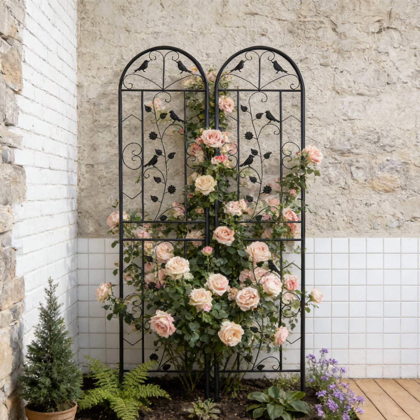 Ophelia & Co. 2 Pack 182×50cm Garden Trellises Black Metal Coated ...