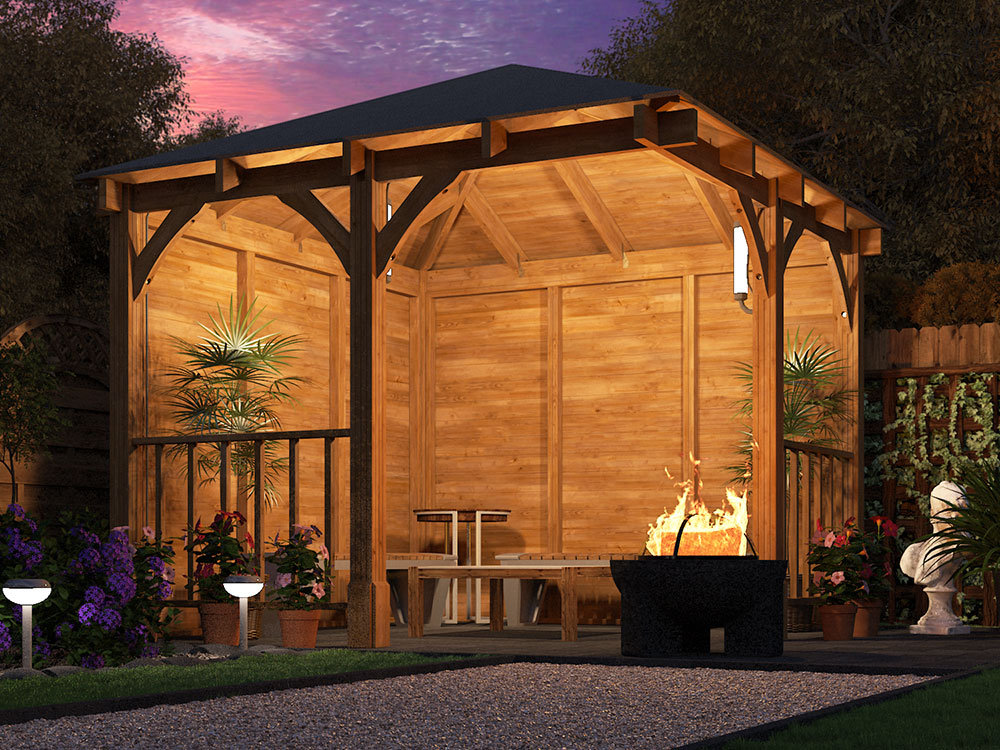 Dunster House Corner Gazebo Garden Shelter Canopy Wooden Roof Shingles ...