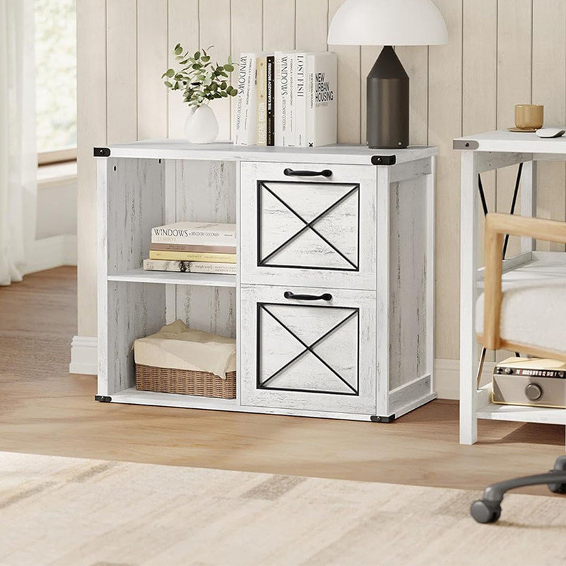 Gracie Oaks Filing Cabinet with 2 Drawers, 2 Open Compartments, Fit A4 ...