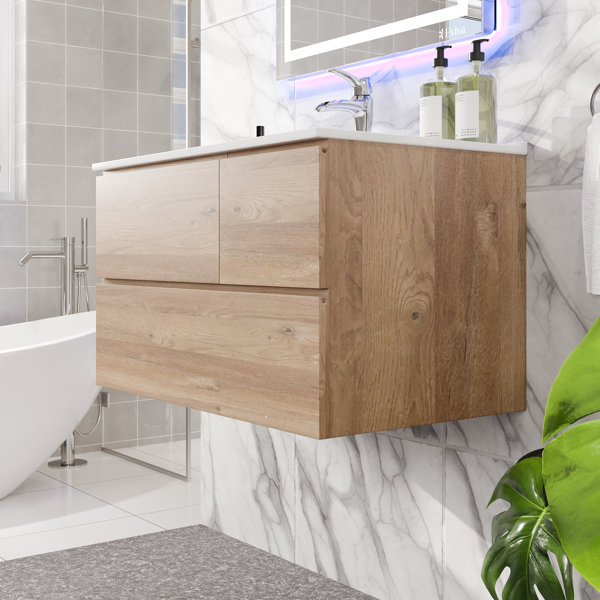 Ebern Designs Paviour 32"W X 19"D Natural Oak Wall Mount Bathroom ...