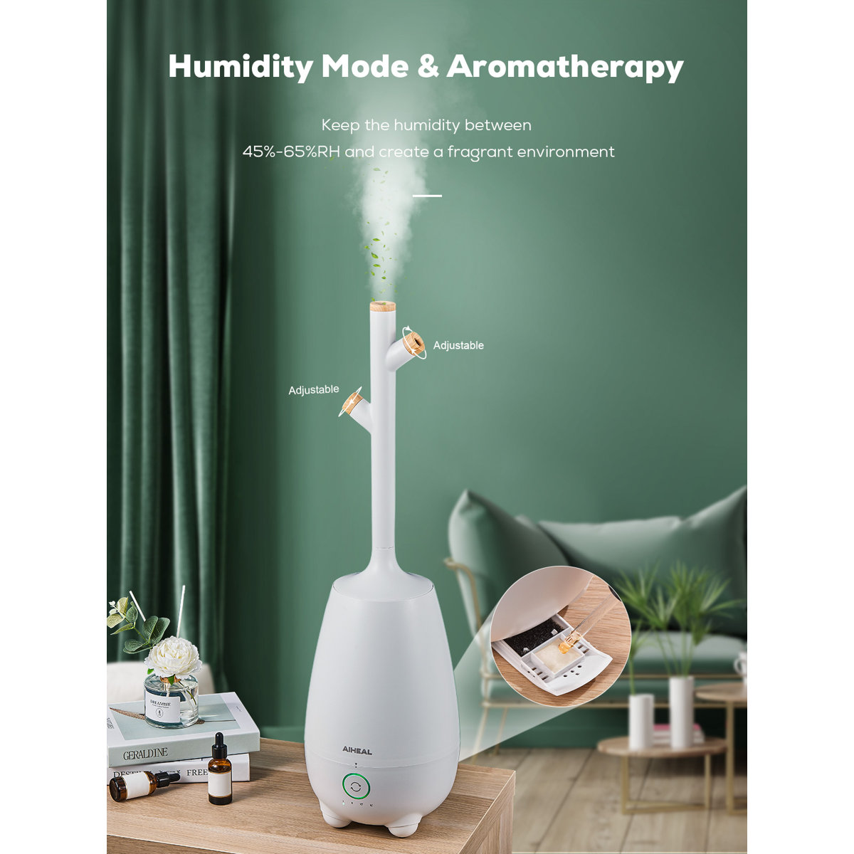 Aiheal 1.3 Gallons Cool Mist Ultrasonic Tower Humidifier for 300 Cubic ...