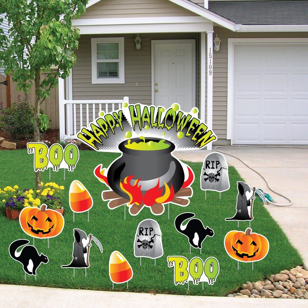 The Holiday Aisle® Happy Halloween Cauldron Halloween Lawn Decoration ...
