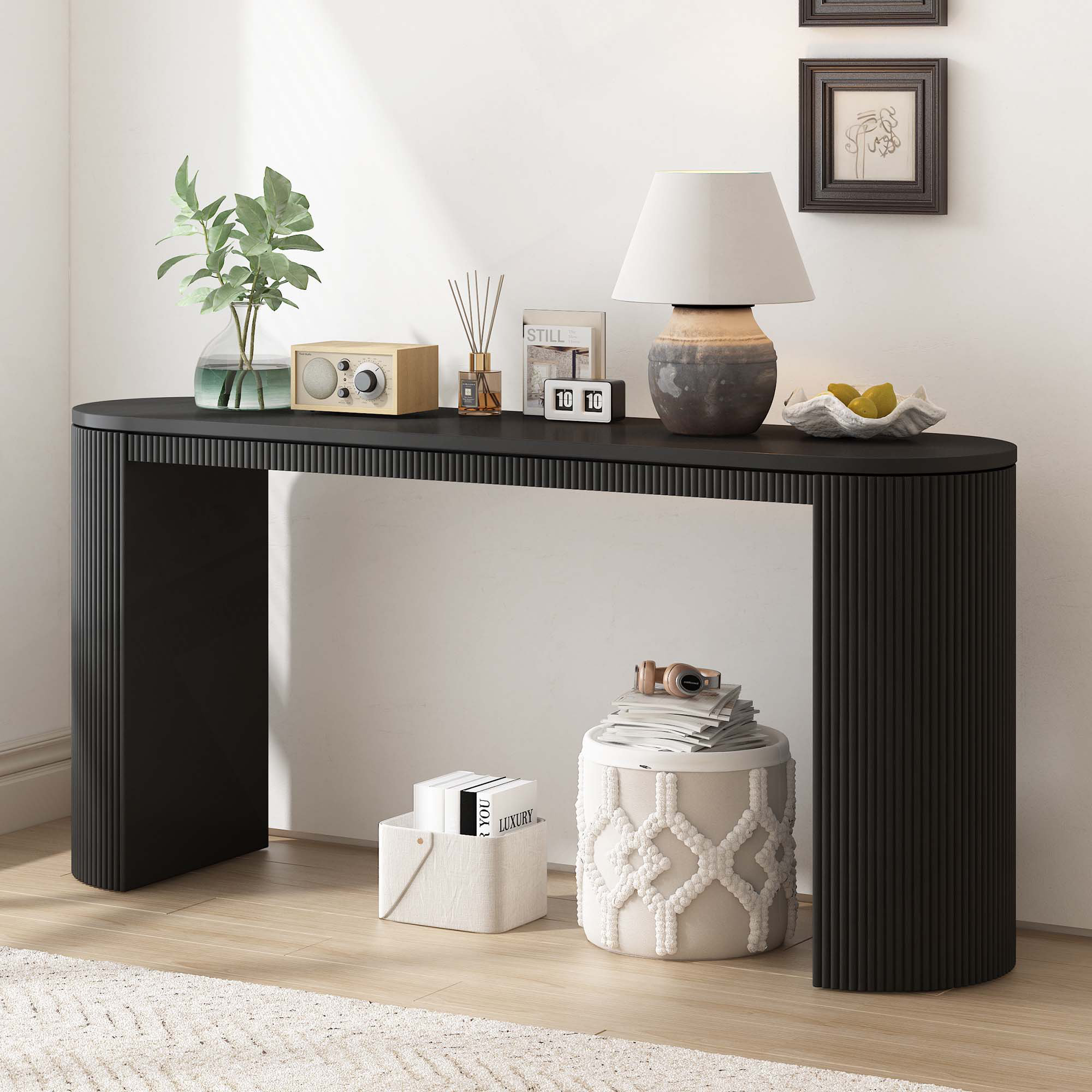 Orren Ellis Curved Design Console Table With Unique Vertical Stripe ...