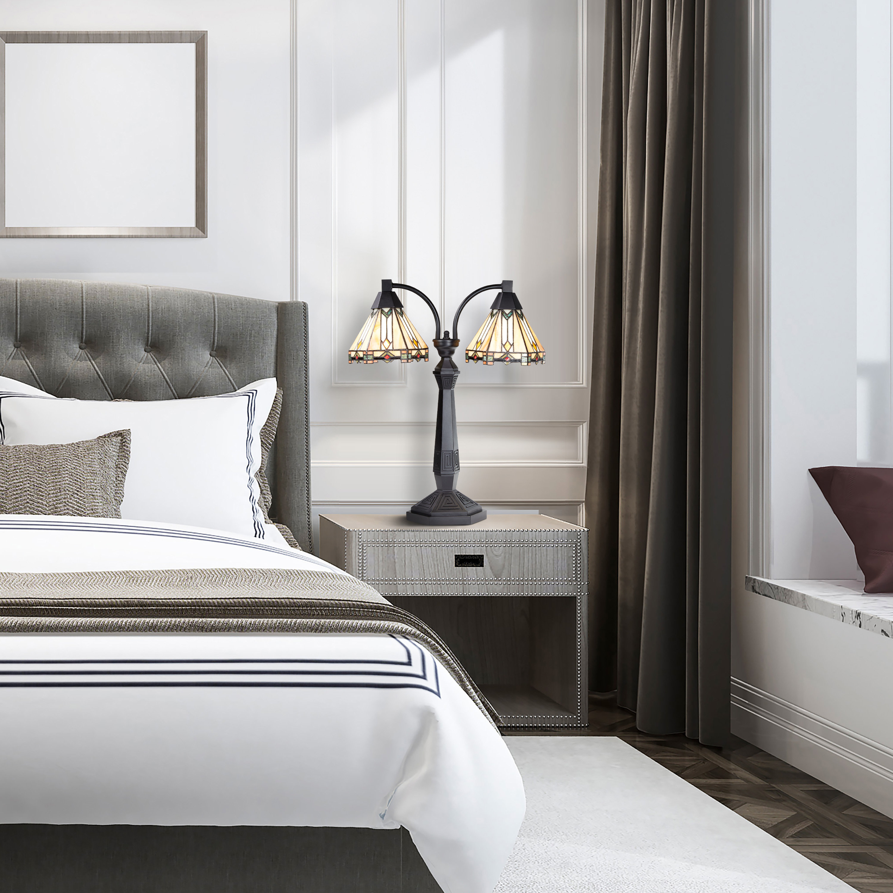 Bloomsbury Market 21''H Bryant Prairie Style Stained Glass Table Lamp ...