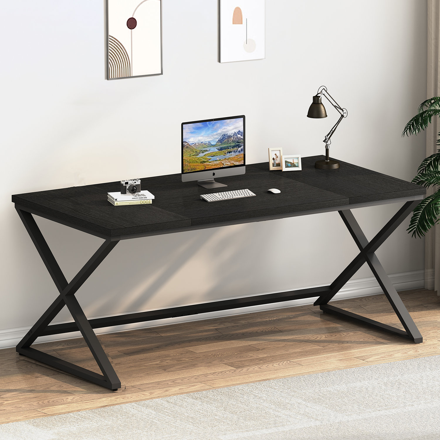 Hokku Designs Writing Desk,Industrial Wood Metal Work Desk for Writing ...