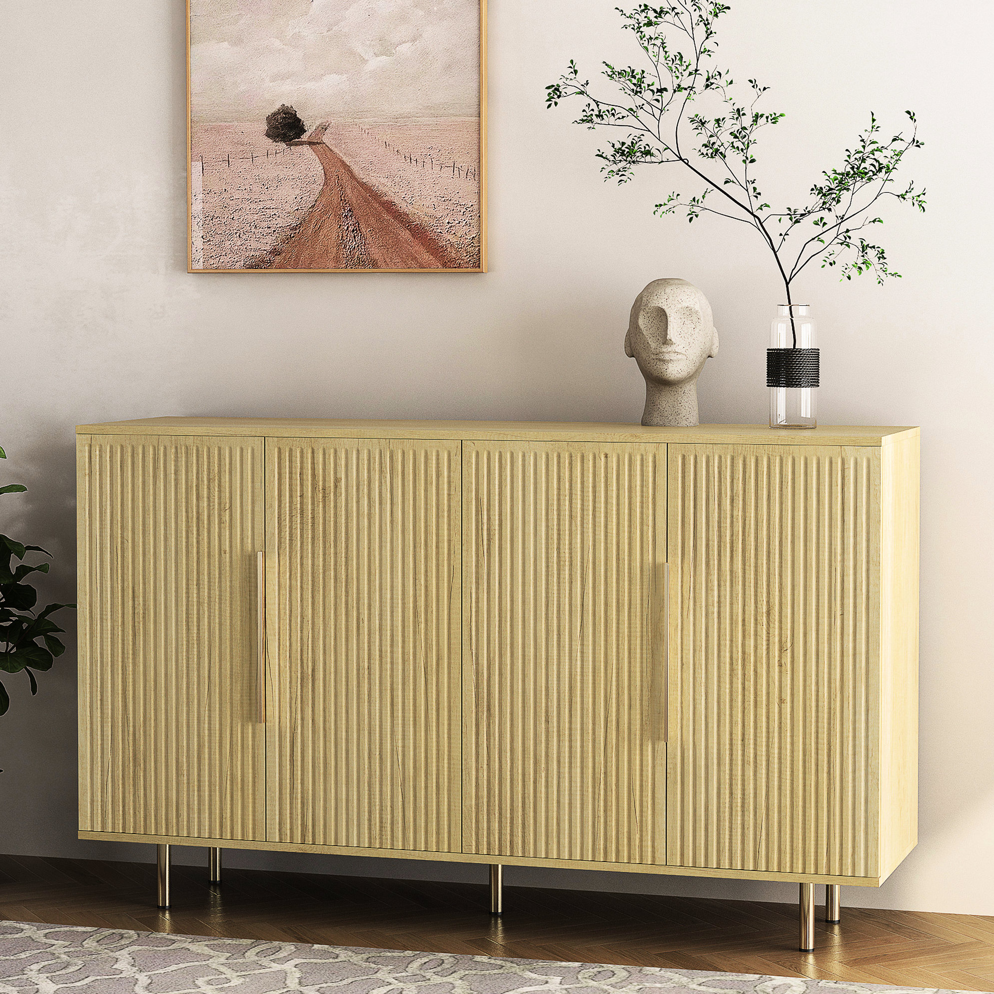 George Oliver Modern Wood Accent Console, Fluted Sideboard With ...