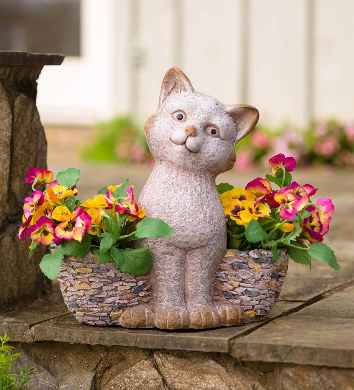 Plow & Hearth Cat Faux Stone Statue Planter | Wayfair