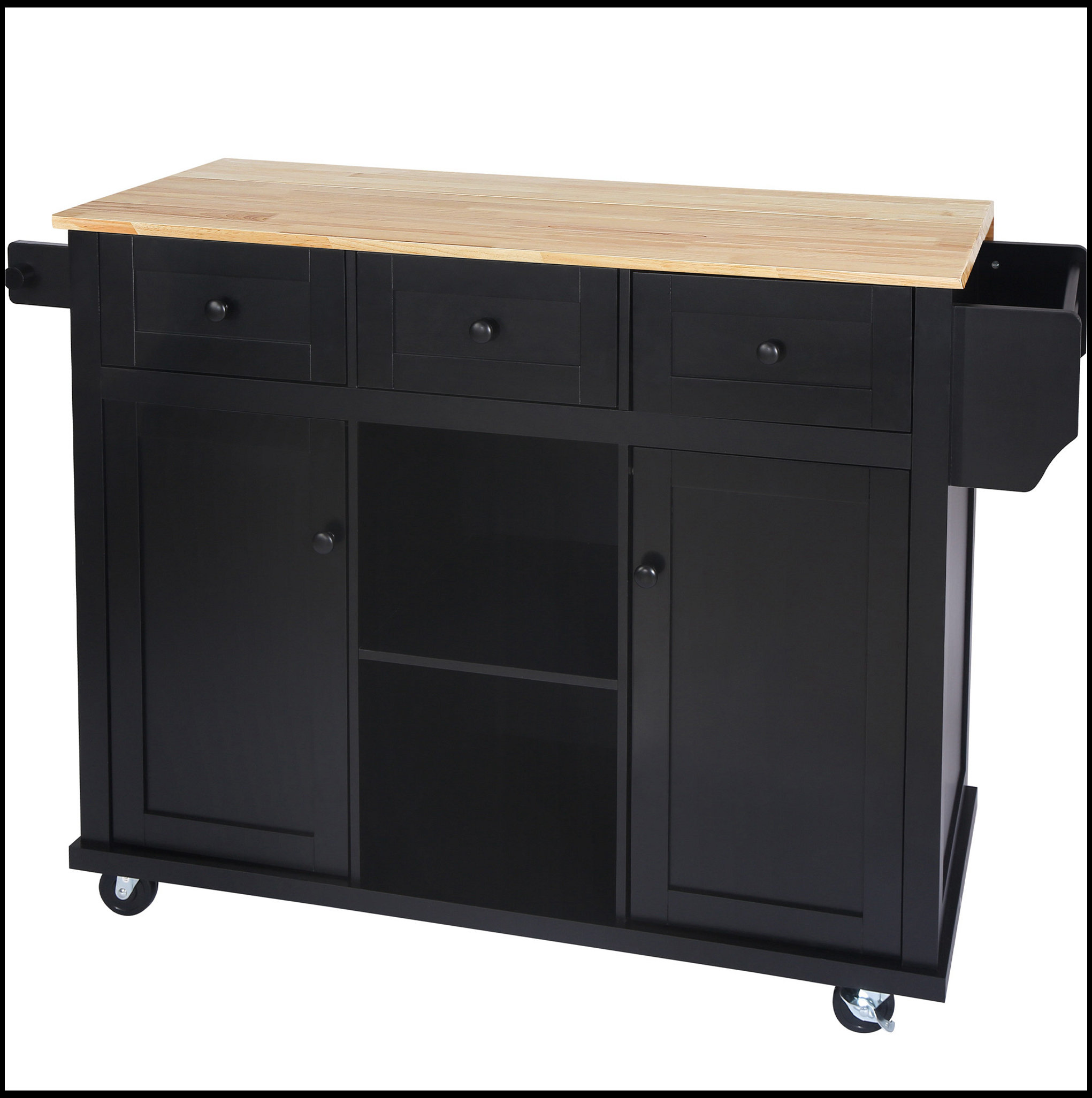 Mercer41 Kitchen Cart with wood Drop-Leaf Countertop, Cabinet door ...
