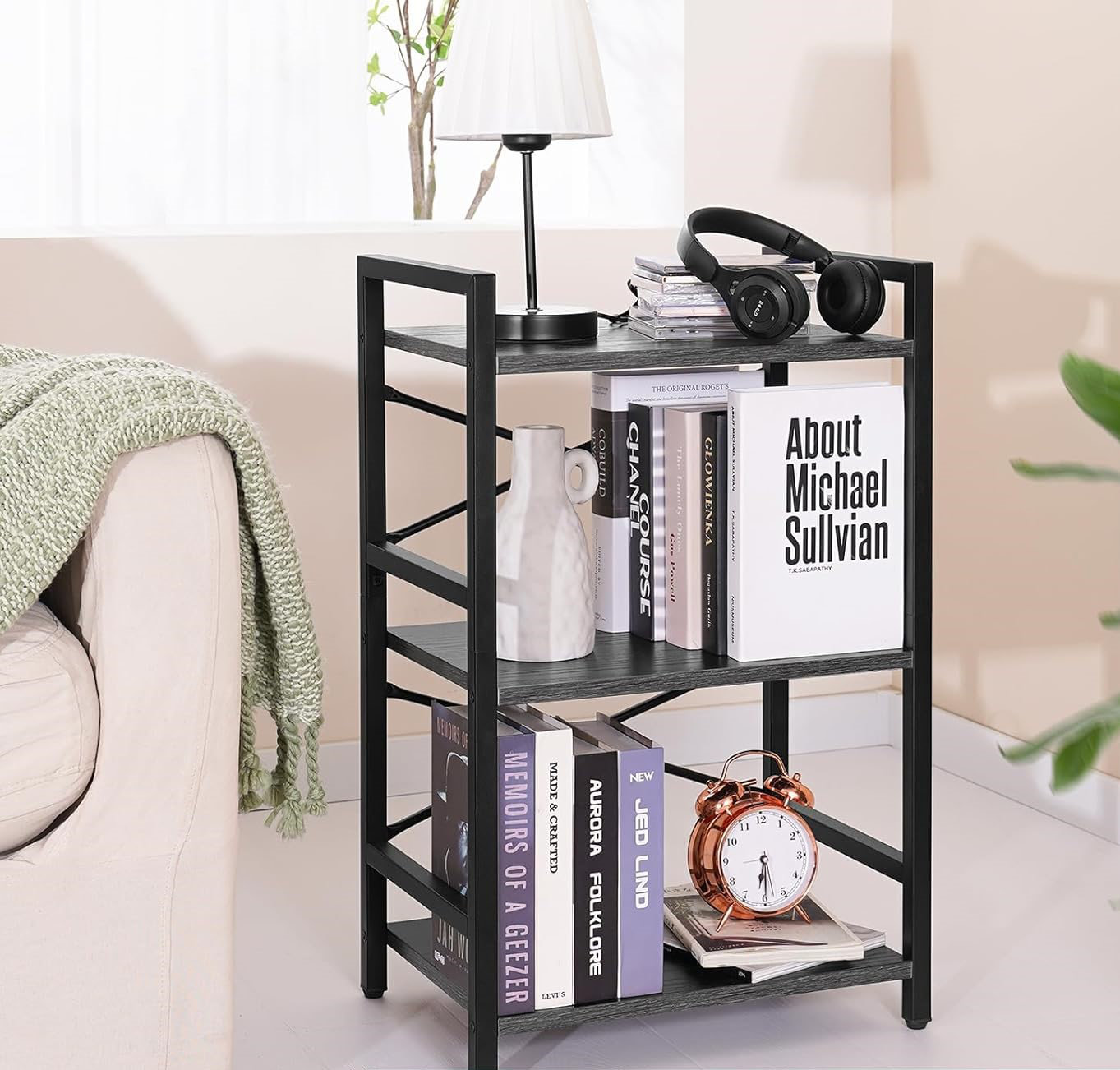 17 Stories The Bookshelf Small Book Shelf, Solid Industrial 4 Tier ...