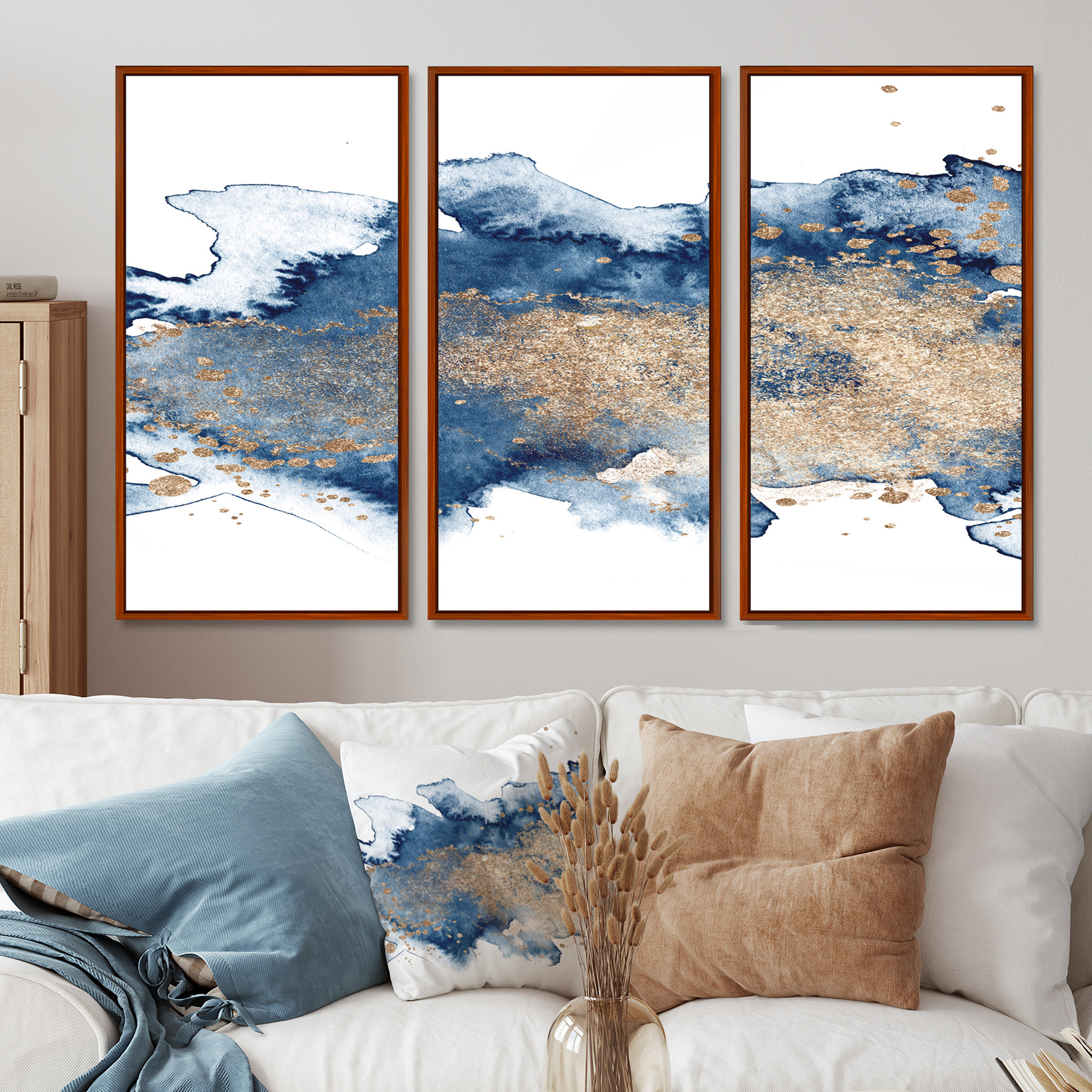 Mercer41 Blue and Gold Marble Clouds II - 3 Piece Floater Frame Print ...