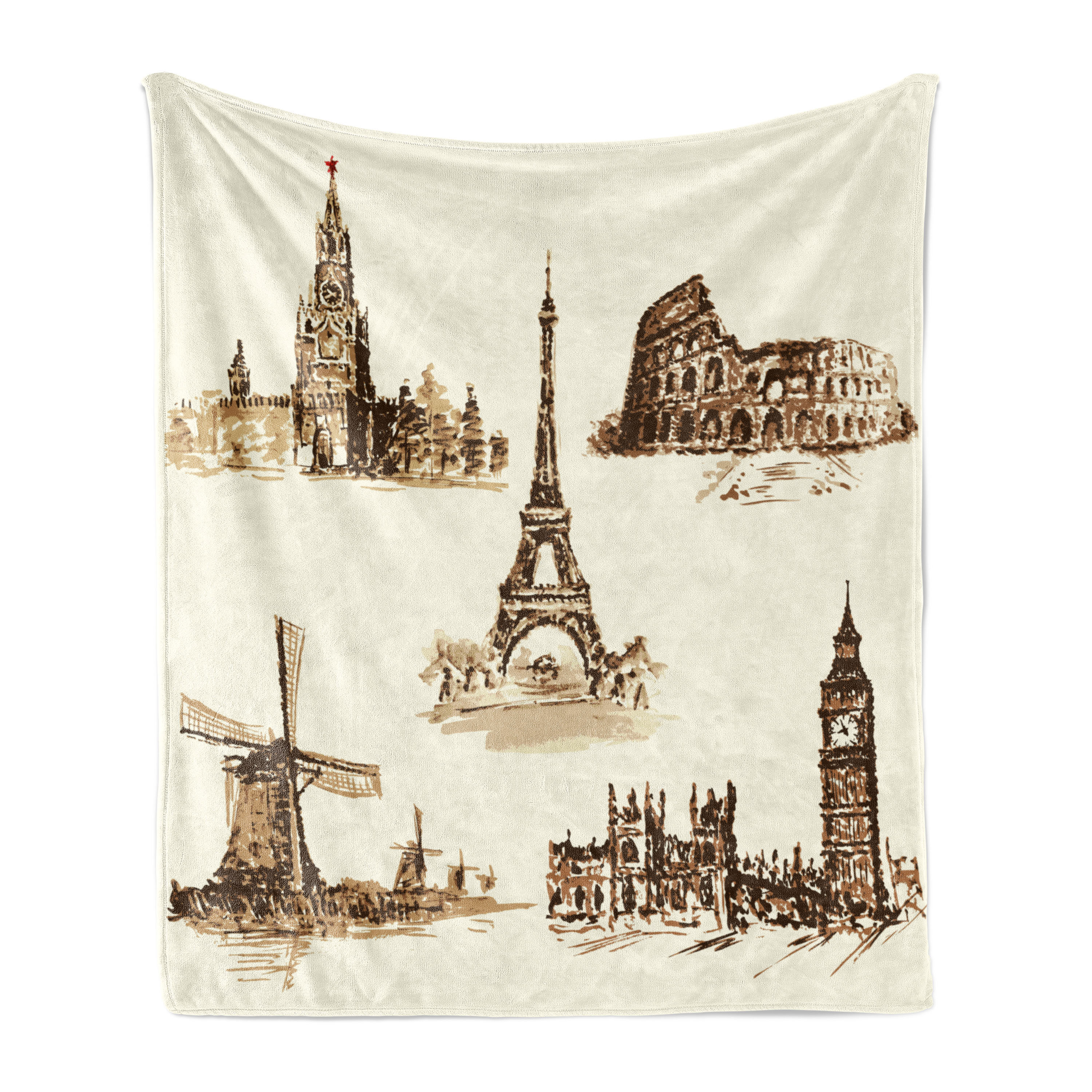 Ambesonne Vintage Fleece Throw Blanket European Landmarks City Brown ...