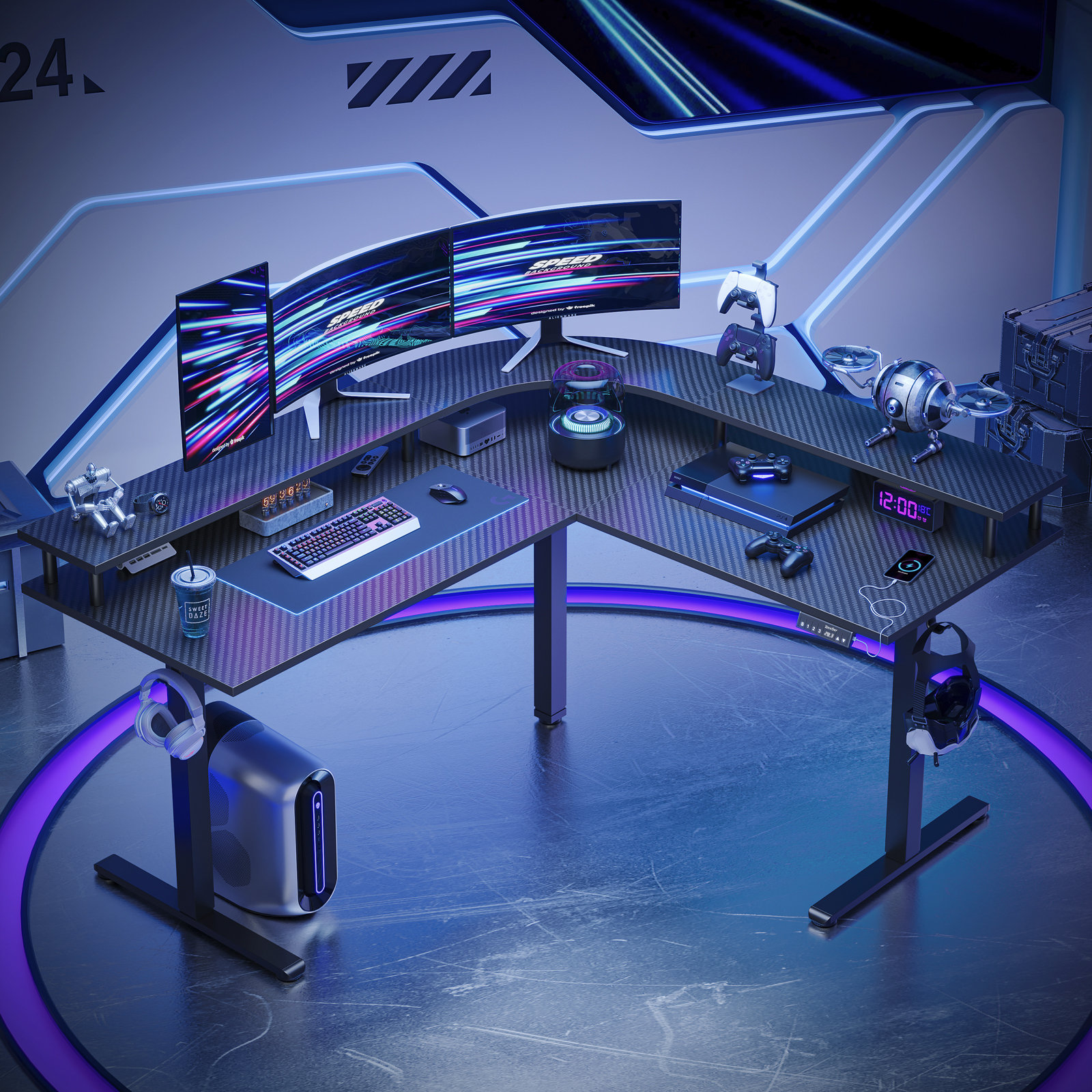 Inbox Zero Nedyo 62.99'' L Shaped Standing Desk Adjustable Height Large ...