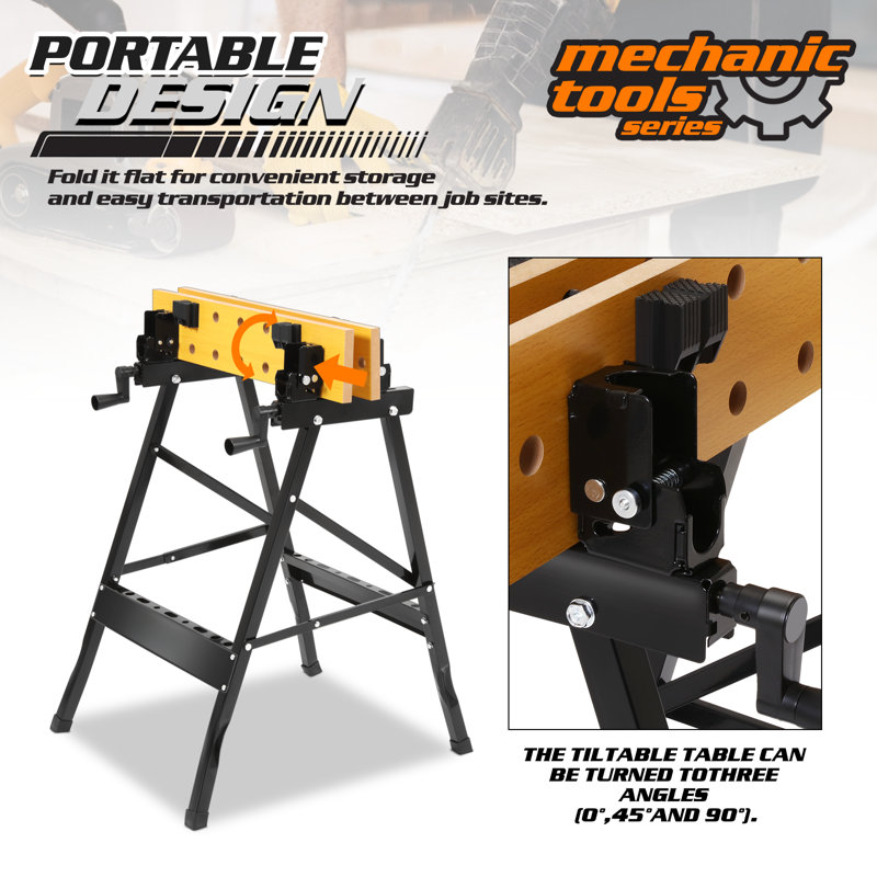 17 Stories Folding Work Table Portable Workbench With Adjustable Height ...