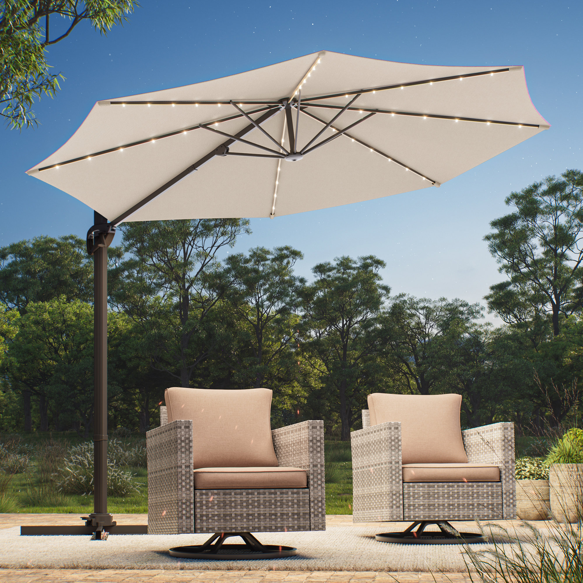 Arlmont & Co. 10 Feet LED Patio Cantilever Umbrella, Full Steel Outdoor ...