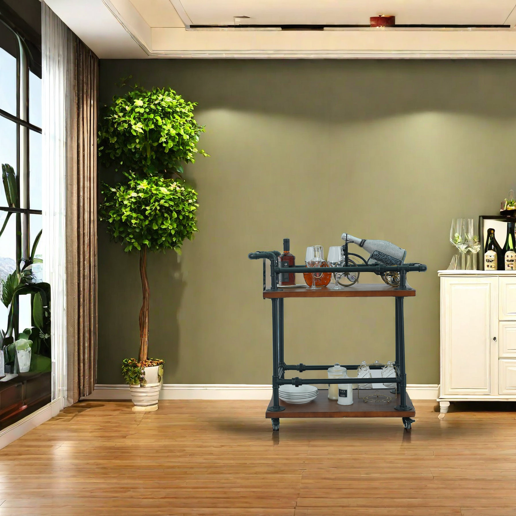 Williston Forge Bar Cart For Home, Industrial Bar Carts - Serving Carts ...