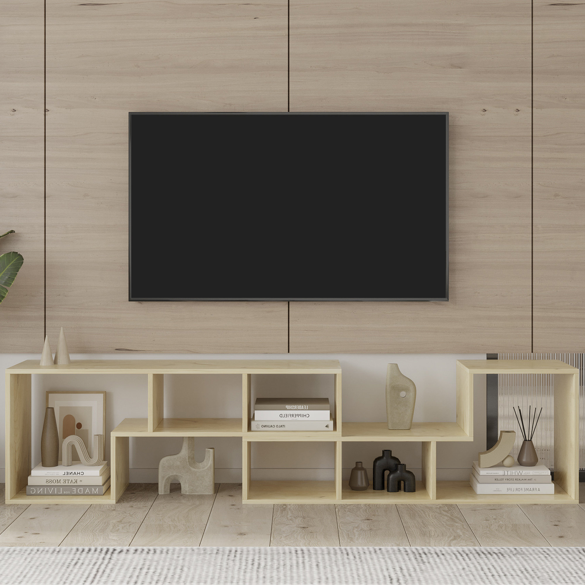 Latitude Run® Wood Double L-Shaped TV Stand,Display Shelf ,Bookcase for ...