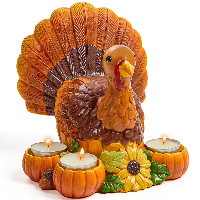 Ophelia & Co. Thanksgiving Turkey Candle Holders, Tabletop Centerpiece ...