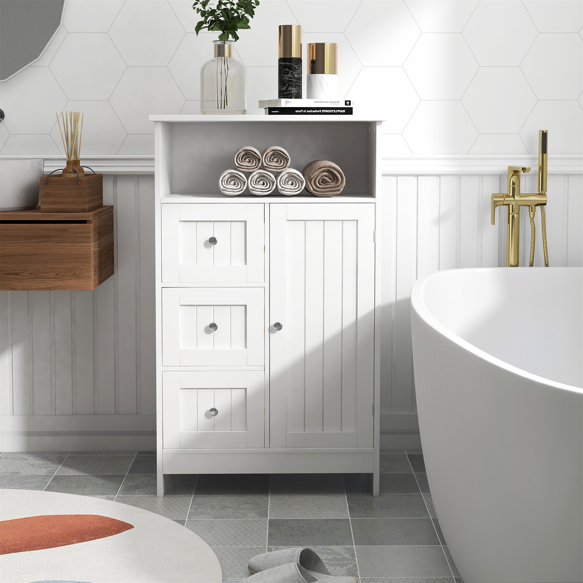 Lark Manor™ Bathroom Standing Storage Cabinet With 3 Drawers And 1 Door ...