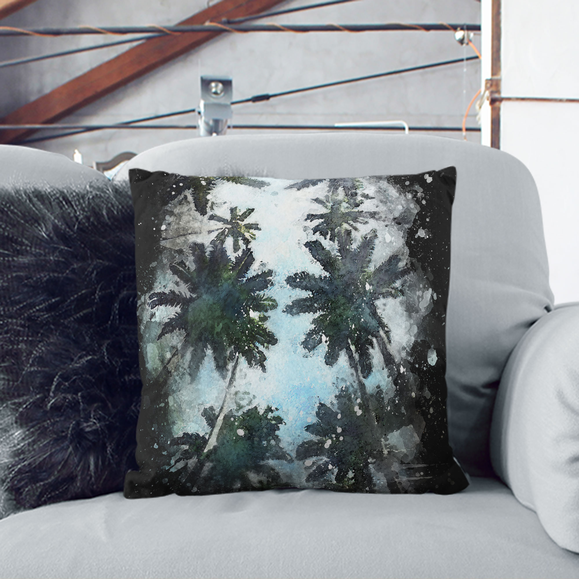 East Urban Home Palm Trees Stretching Upwards Paint Splash Cushion with ...