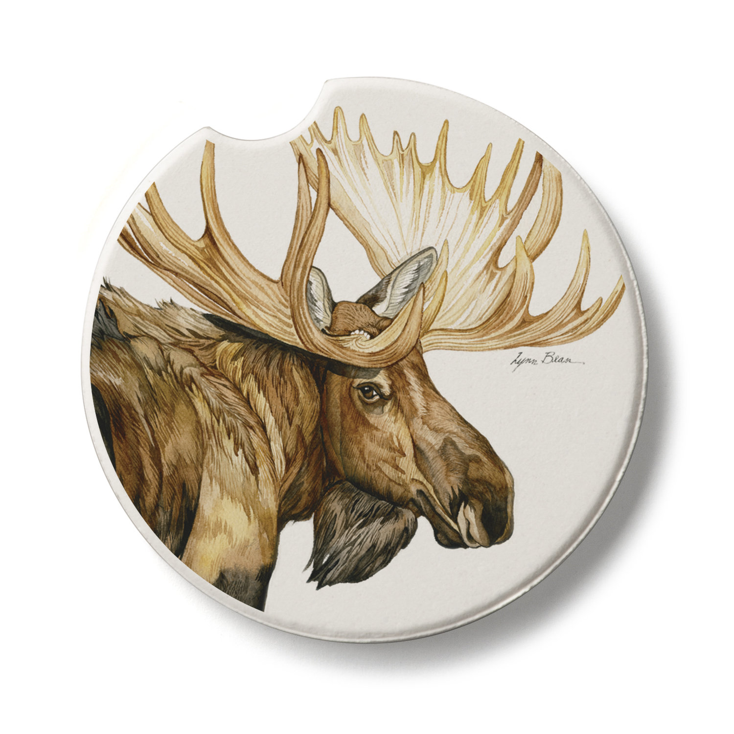 East Urban Home Noble Moose Single Round Absorbent Stone Car Coaster ...