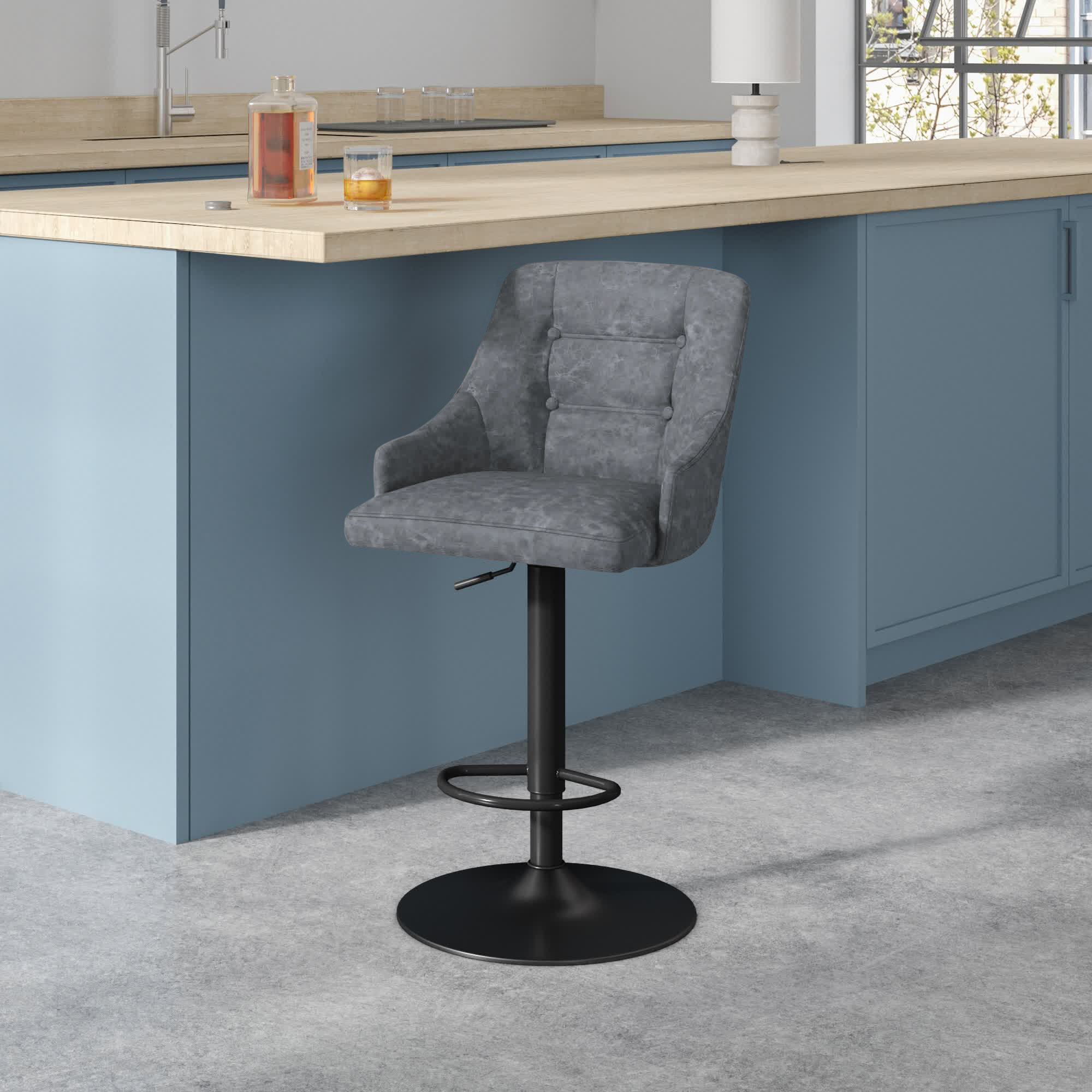 Steelside™ Borg Swivel Adjustable Height Bar Stool & Reviews - Wayfair ...