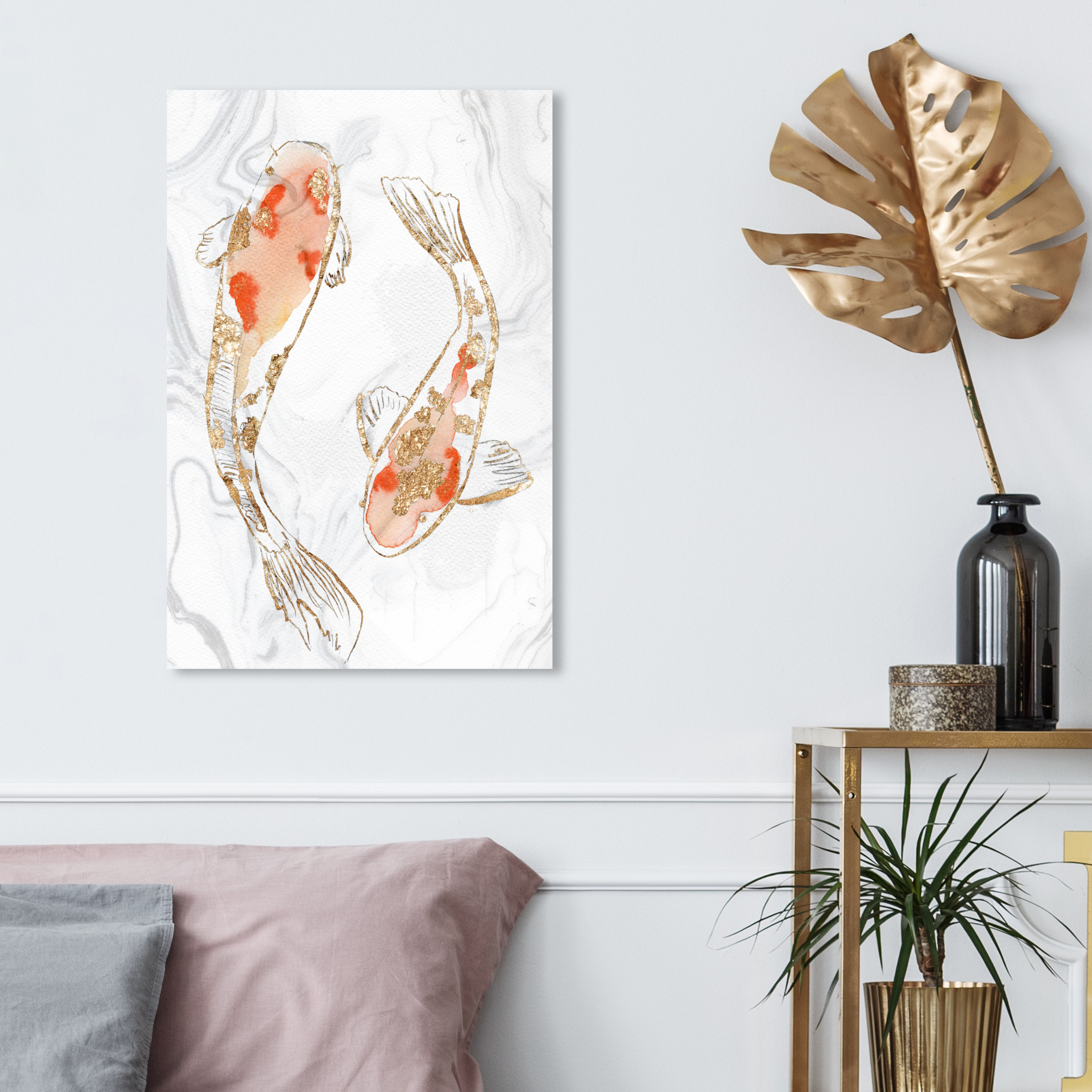Mercer41 'Two Koi Fish Marble' Print on Canvas | Wayfair