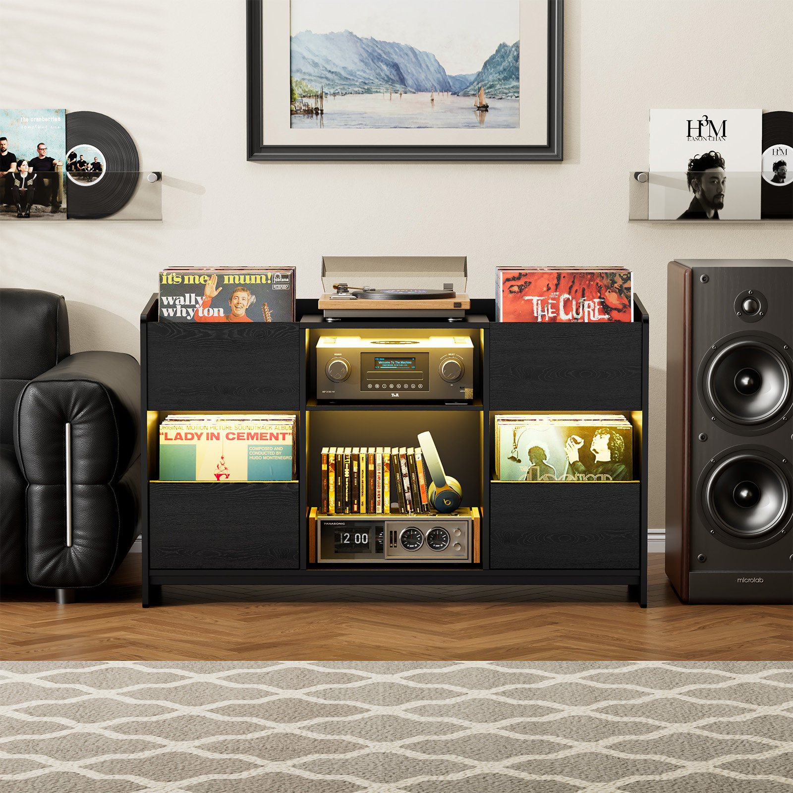 Wrought Studio Record Player Stand With Vinyl Storage Cabinet ...