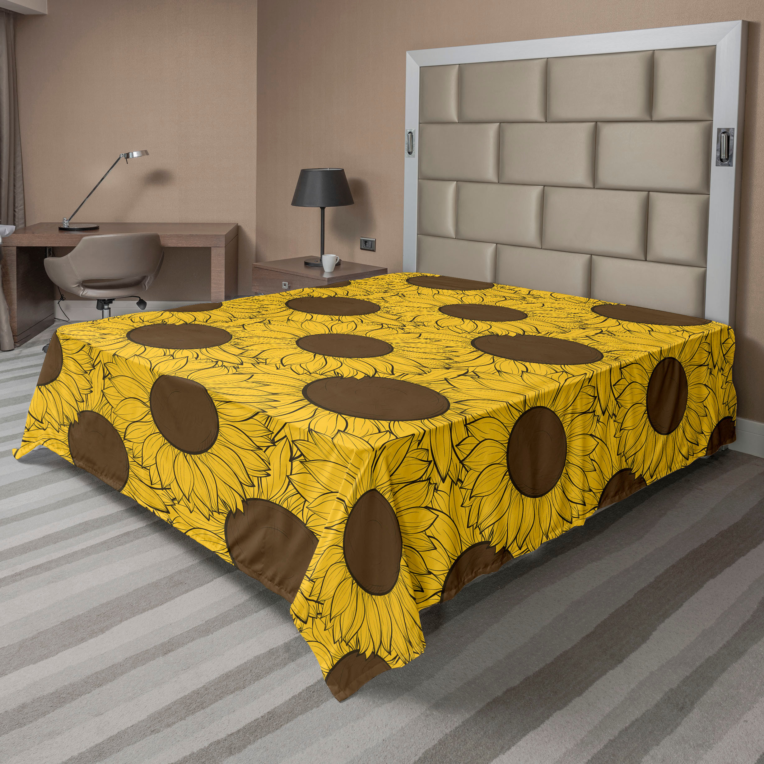 Ambesonne Floral Flat Sheet Sunflowers Overlapping Art Mustard and Dark Cocoa | Wayfair