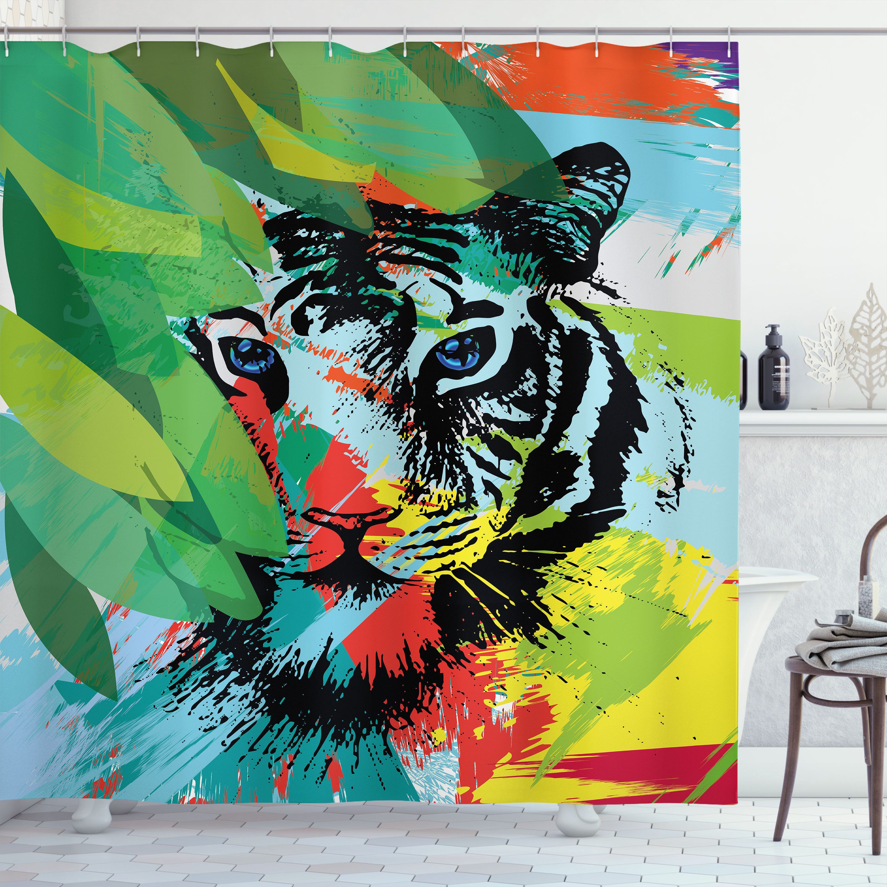 East Urban Home Tiger Shower Curtain Abstract Bengal Tiger Multicolor ...