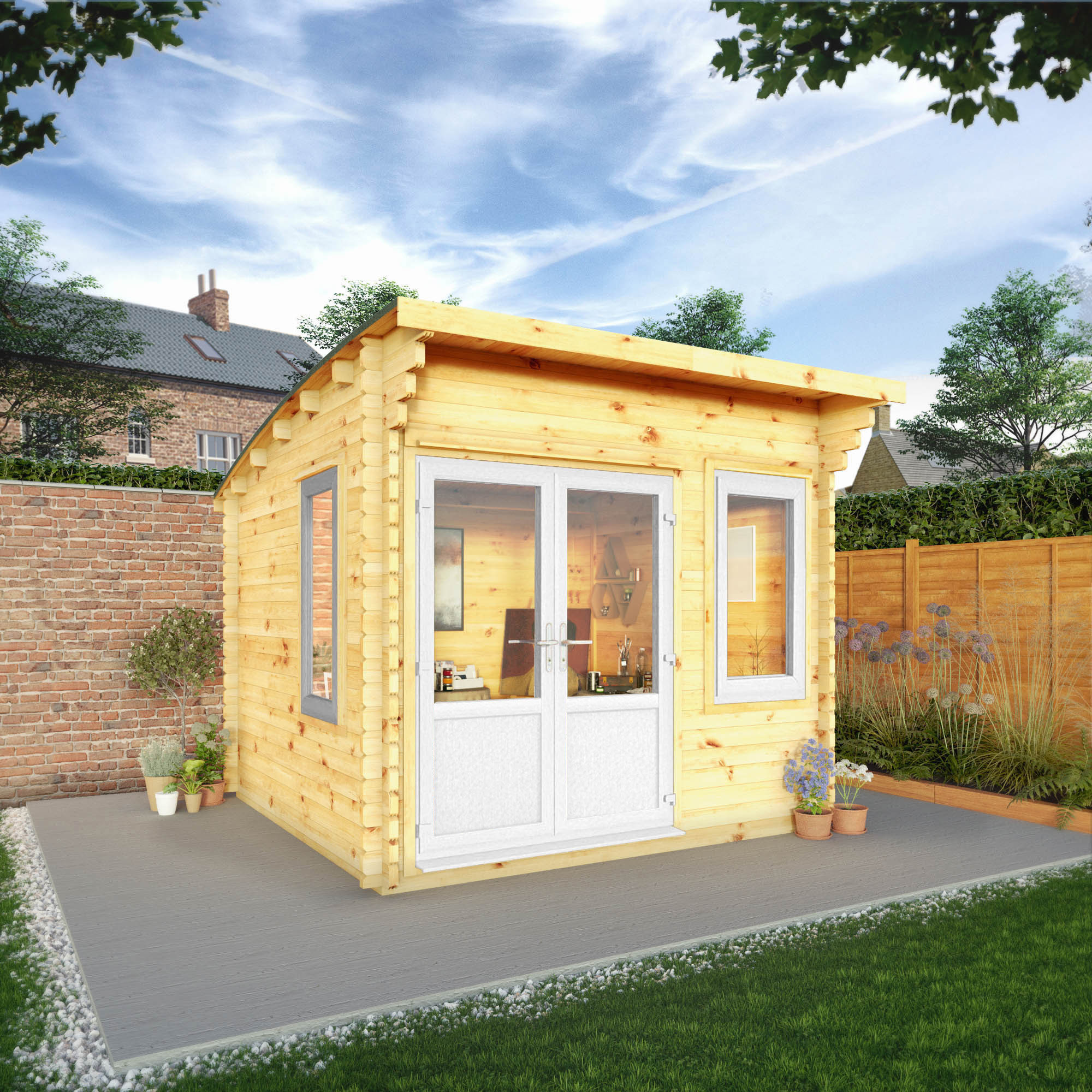Mercia Garden Products 10ft x 10ft Curved Roof Log Cabin UPVC Windows ...