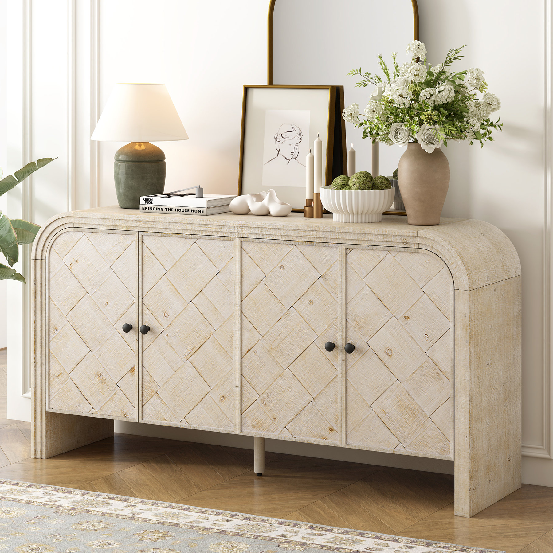 Latitude Run® Luxury Multi-Functional MDF Sideboard– woven Wood Slat Doors | Wayfair