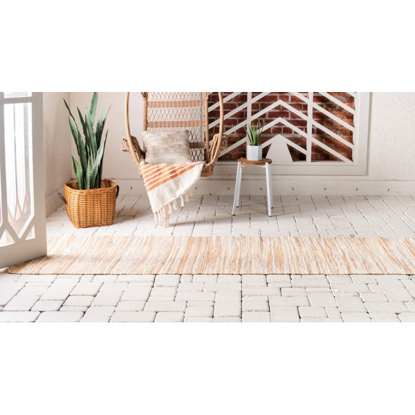 Highland Dunes Prescott Striped Hand Knotted Cotton Beige Area Rug ...