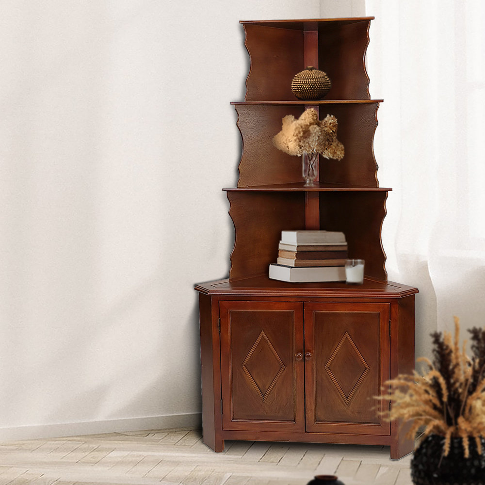 August Grove® WoodWard 70" H x 36" W Solid Wood Corner Bookcase ...