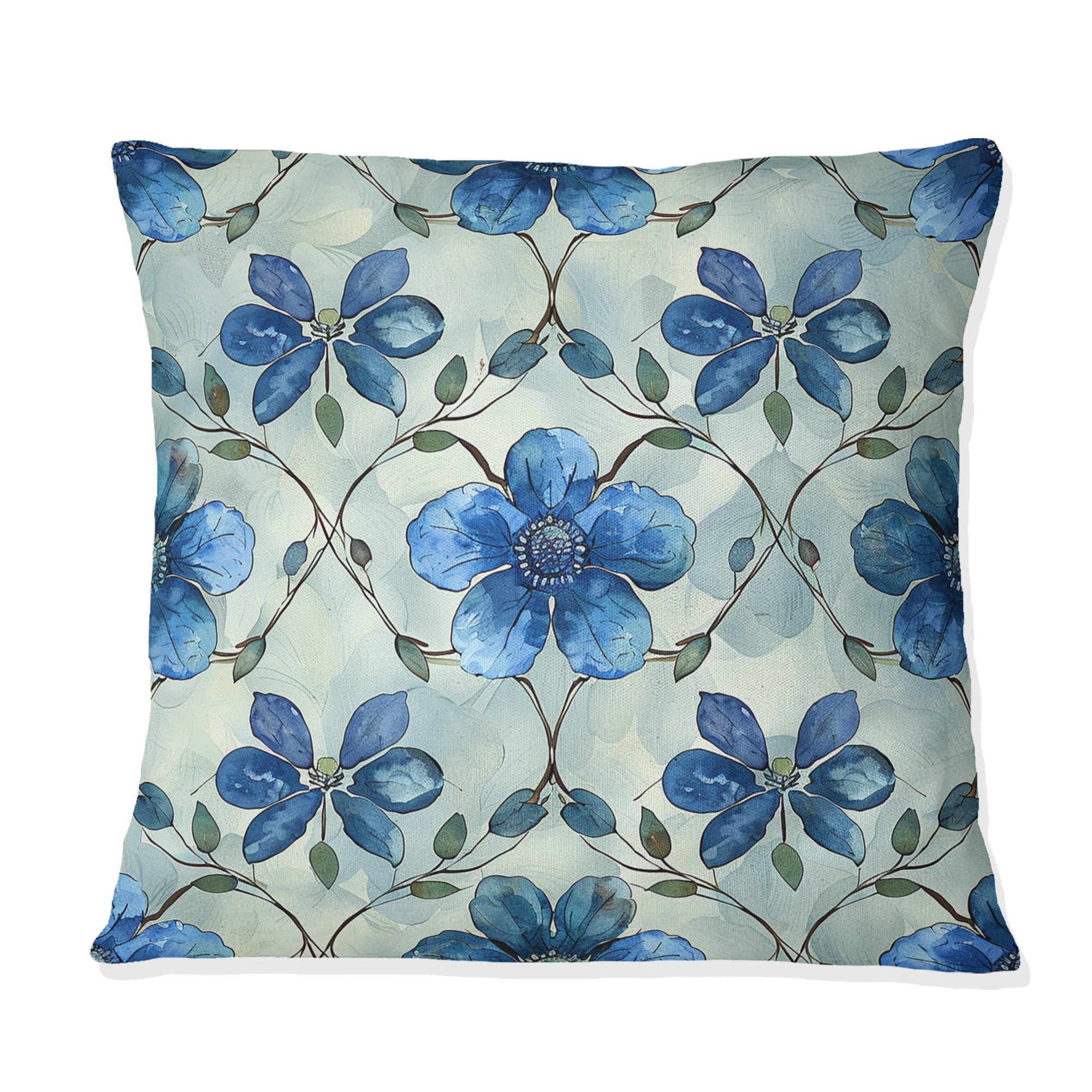 Design Art Blue Floral Trellis II - Traditional Throw Pillow | Wayfair