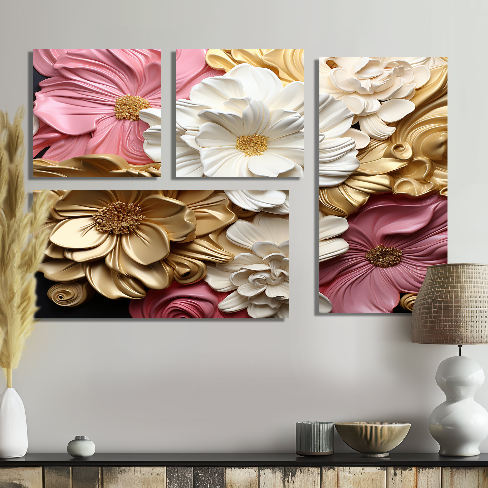 House of Hampton® Liquid Flower Art Delicate White & Light Pink II ...