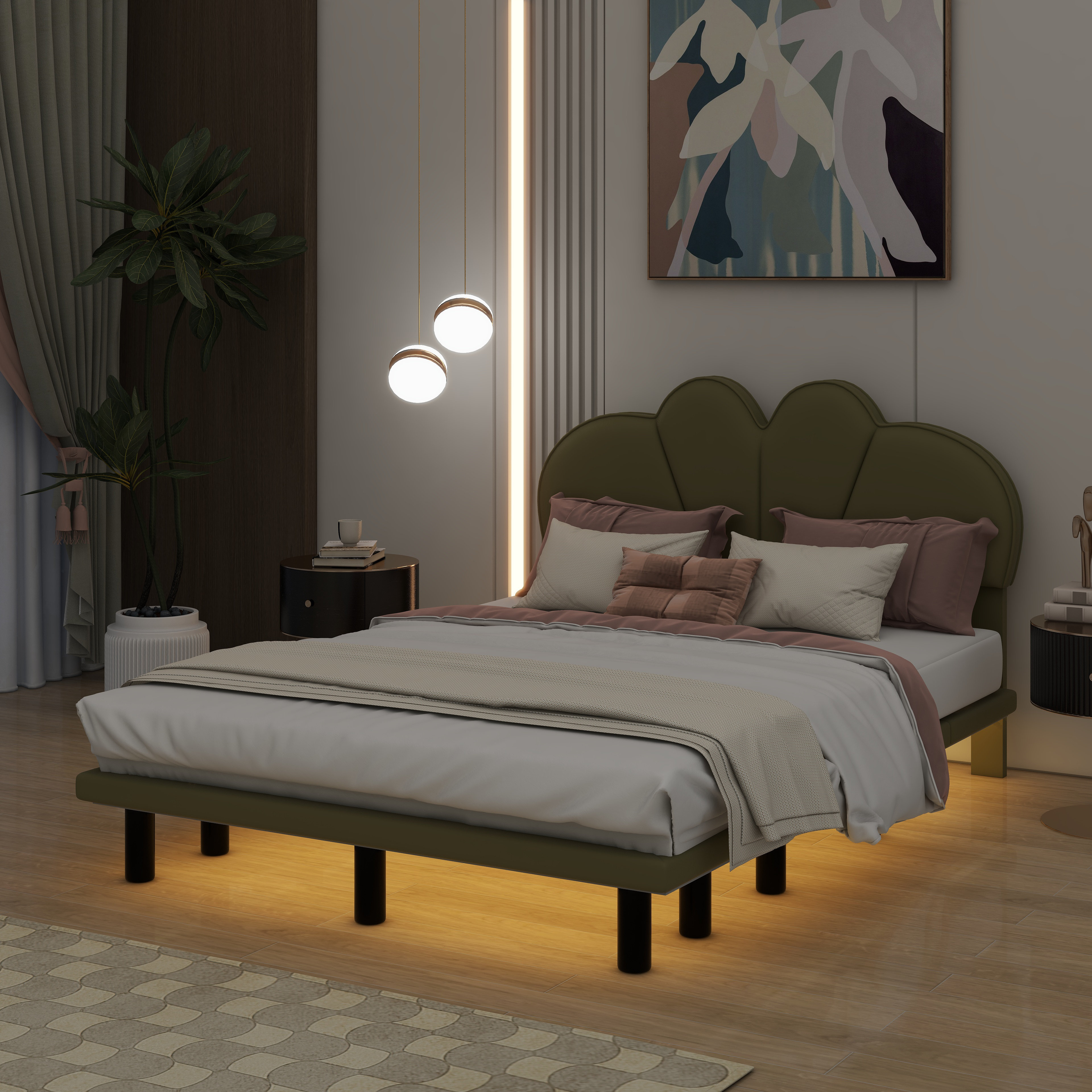Ivy Bronx Izach Full Size Upholstery LED Floating Bed with PU Leather ...