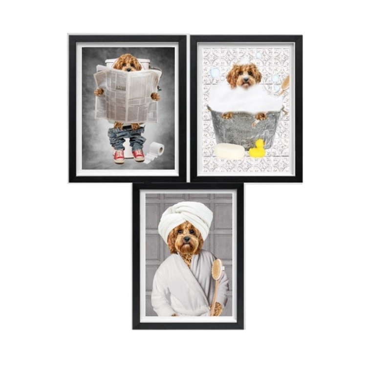 Happy Larry Set of Cavapoo Funny Bathroom - Unframed Art Prints ...