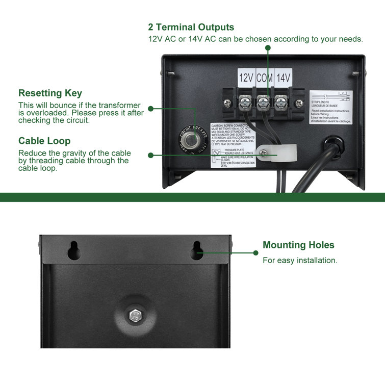GKOplus 300w Low Voltage Transformer, 120v Ac To 12v/14v Ac Power Pack ...