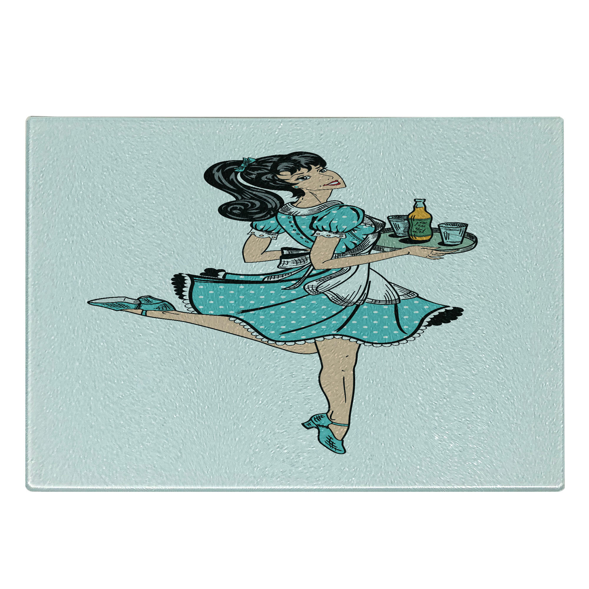 Ambesonne Pin up Girl Tempered Glass Cutting Board Pony Tail Waitress ...
