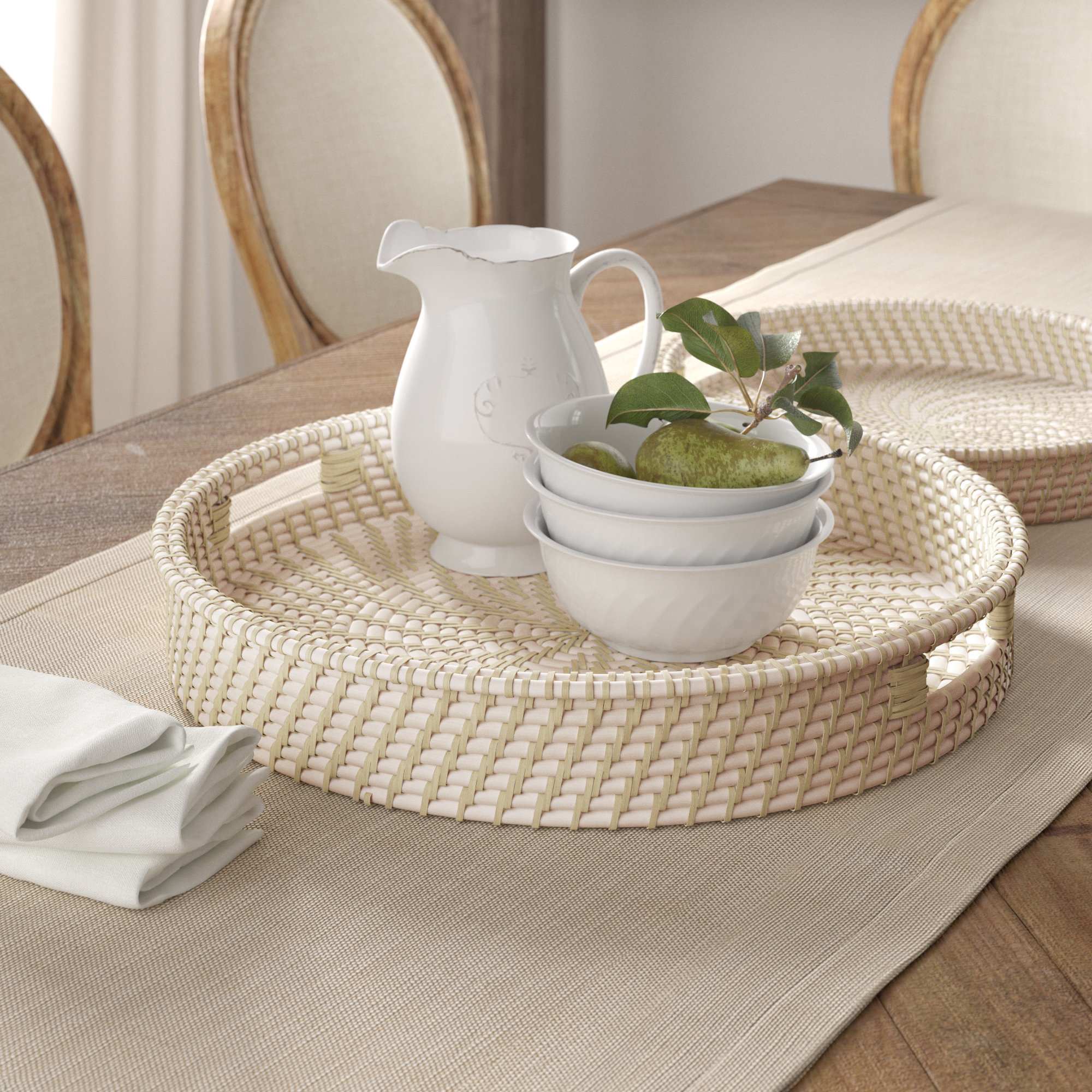 Beachcrest Home Cory Handwoven Bamboo Round 2 Piece Vanity Tray Set ...