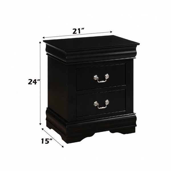 Latitude Run® Solid Wood Bedroom Nightstand With 2 Black Drawers For ...
