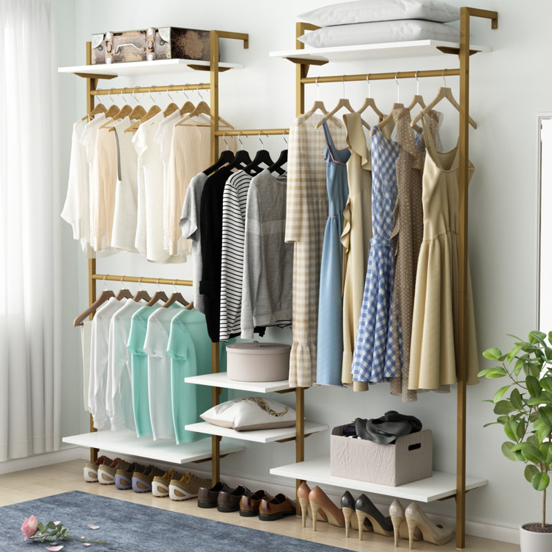 Rebrilliant Oloran Gold Wall Mount Clothes Rack with 4 Hanging Rods ...