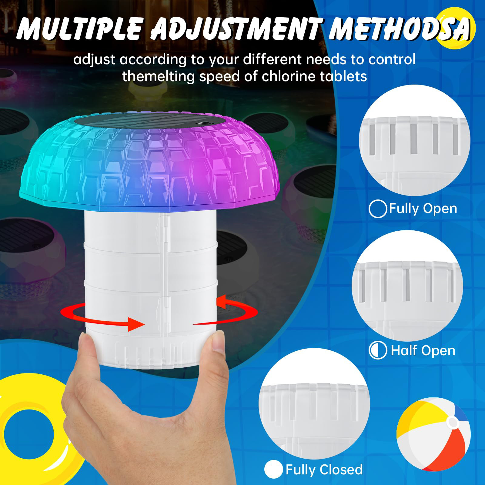 Zeki Shoggy Solar Pool Chlorine Floater With Colourful Light, Anti ...