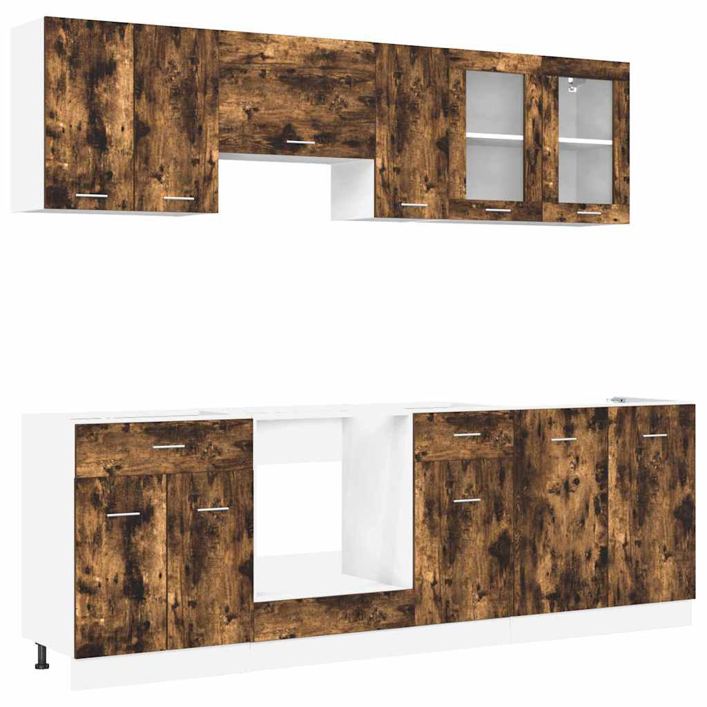 Brayden Studio Kitchen Cabinet Set 8 Pcs Smoked Oak 240 X 46 X 81.5 Cm ...