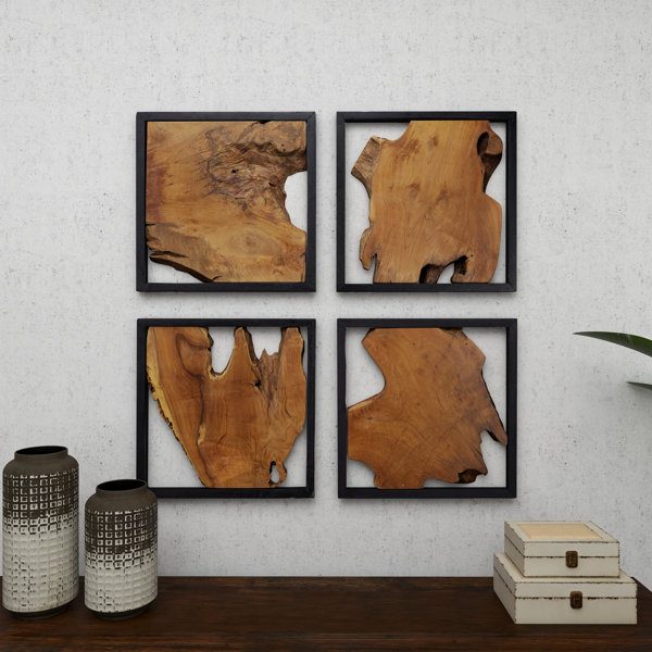 Mercury Row® Teak Wood Handmade Live Edge Tree Trunk Abstract Home Wall ...