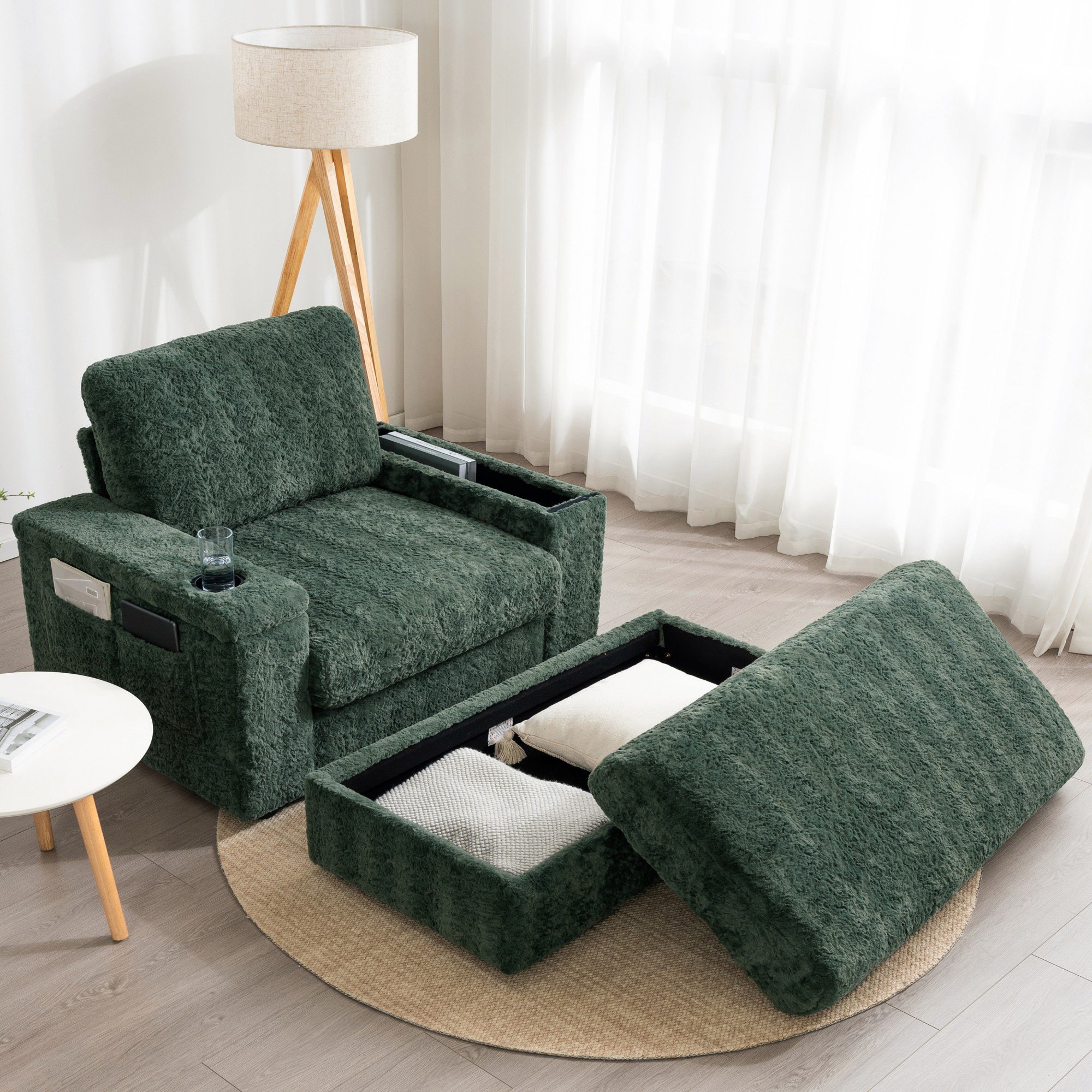 Mercer41 Oversized Single Sofa, Storage Ottoman,Upholstered Sleeper ...
