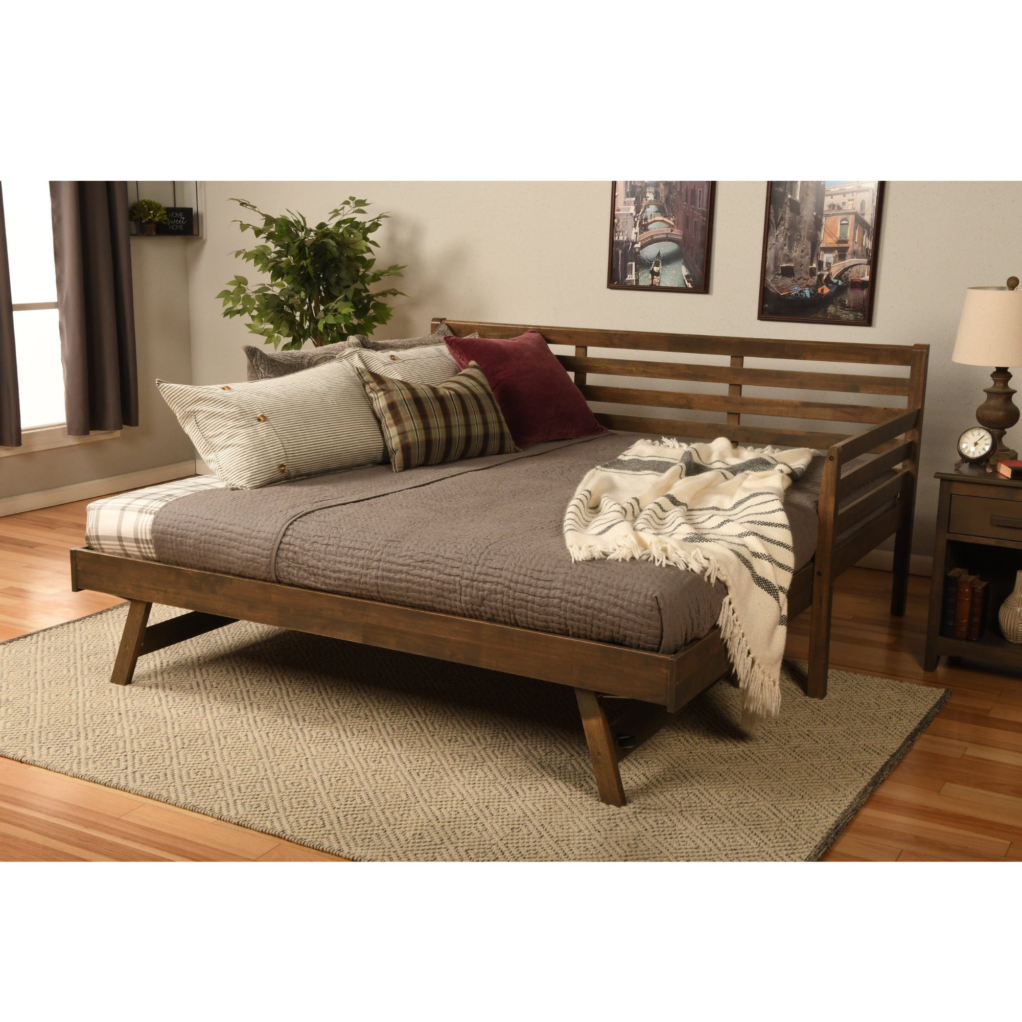 Winston Porter Javarius Wood Pop Up Trundle Bed In Walnut Brown Finish ...